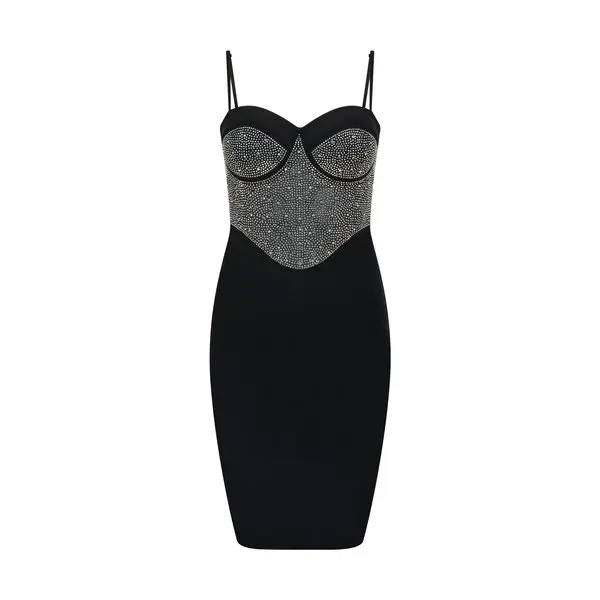 SOUR FIGS Black / Silver Embellished Bandage Mini Dress In Black - Black/silver
