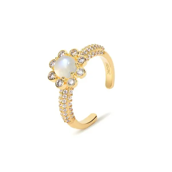 FREQNC ATELIER Eight Petals Ring Gold Blue Moonstone - White