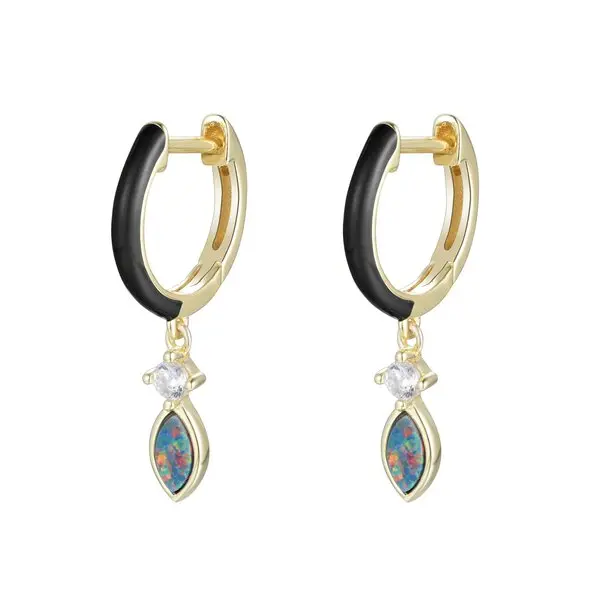 KAMARIA Enamel Opal Huggie Earrings - Black