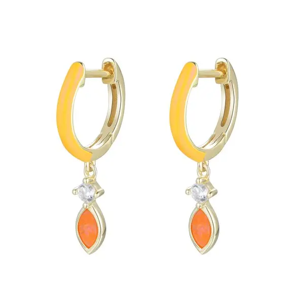 KAMARIA Enamel Opal Huggie Earrings - Orange