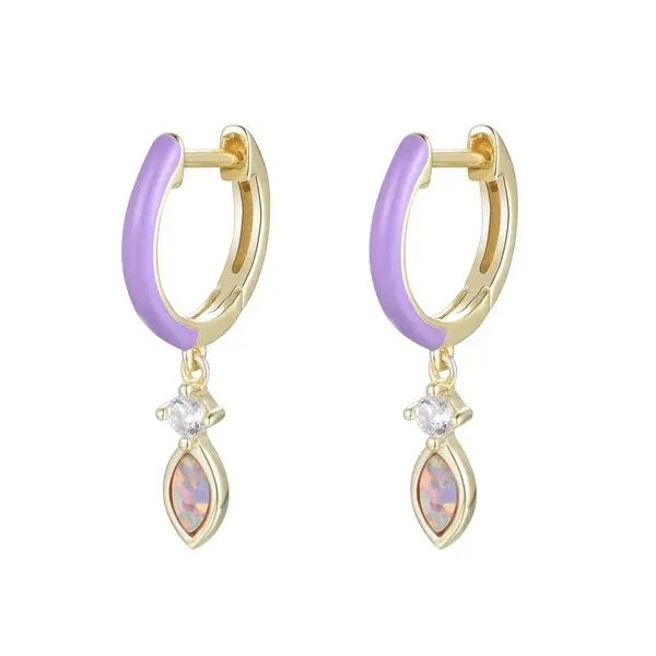 KAMARIA Enamel Opal Huggie Earrings - Purple