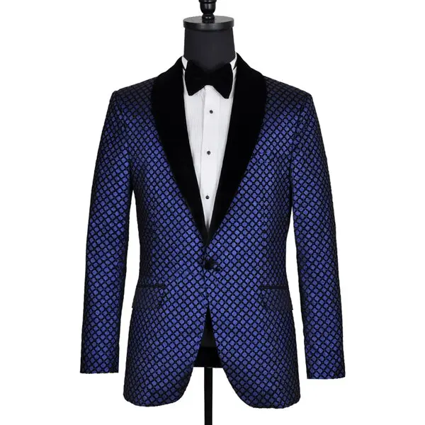 DAVID WEJ Washington Jacquard Velvet Shawl Lapel Blazer - Blue