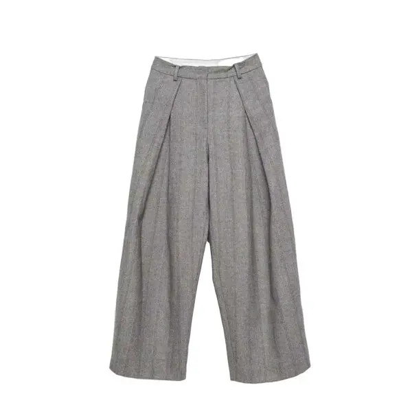 MUTE BY JL Hayes Herringbone Tweed Wide Leg Pants - Grey
