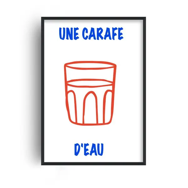 FANCLUB Red / Blue Une Carafe D'eau French Kitchen Retro Inspired Giclée Art Print A3 - Red/blue