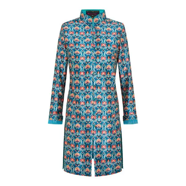 BEATRICE VON TRESCKOW Green / Blue Jade Alejandra Nehru Silk Coat - Green/blue