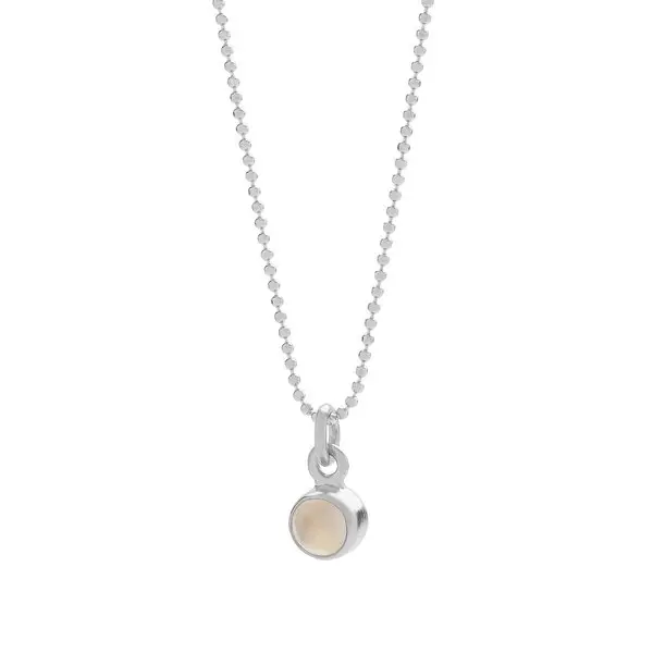 NELLOU JEWELLERY Neutrals Gem Dot Birthstone Necklace June Moonstone Sterling Silver - Gray