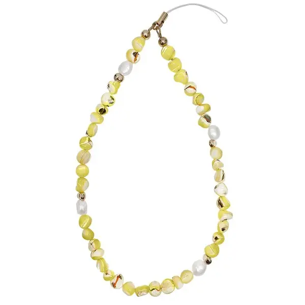 FARRA Natural Shell With Freshwater Pearls Phone Strap - Yellow