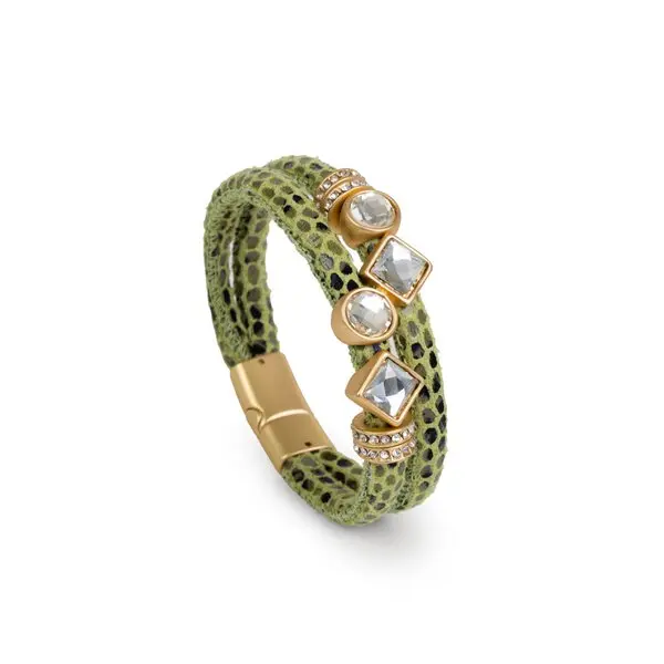 Saachi Bling Charm Leather Scale Light Bracelet - Green