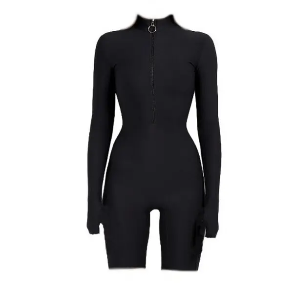 MONOSUIT Long Sleeve High Neck Zip Up Shorts Bodysuit