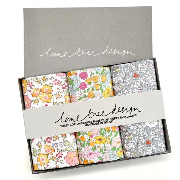 LIME TREE DESIGN Three Hankies Made With Liberty Fabric Saffron - Orange