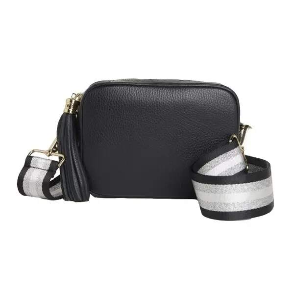 BETSY & FLOSS Verona Crossbody Tassel Bag With & Silver Sparkle Strap - Black