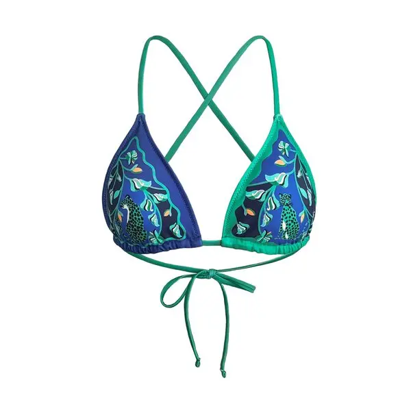 JESSIE ZHAO NEW YORK Blue / Green Verdant Wild Reversible Triangle Bikini Top - Blue/green