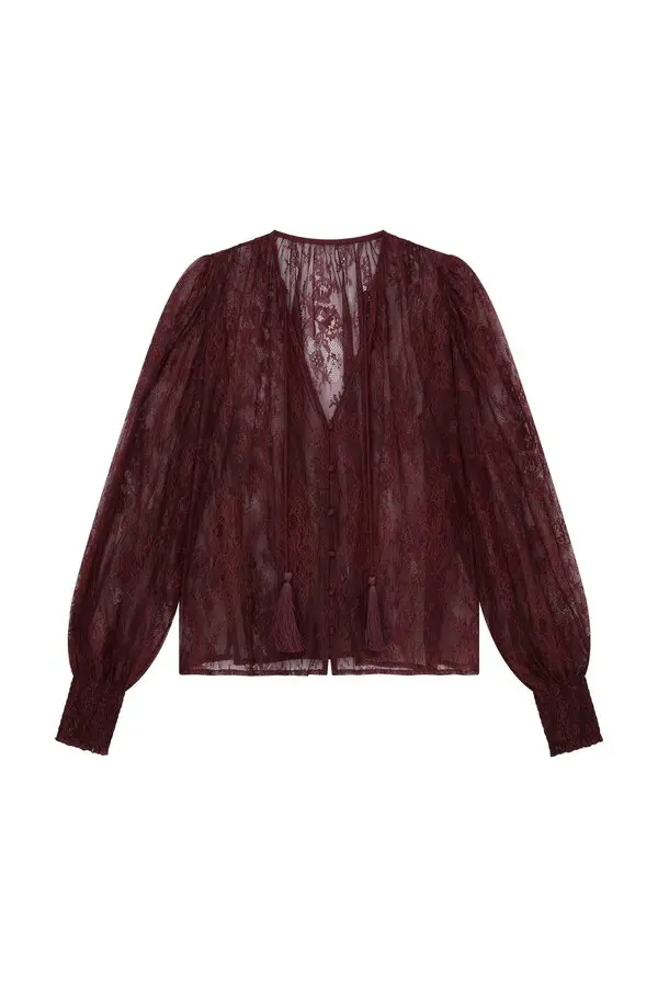LITTLE LIES Rhiannon Burgundy Lace Smock Top - Red