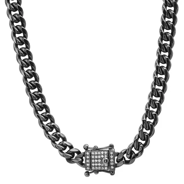 STEELTIME Stainless Steel 8mm Ip Plated Miami Cuban Necklace Chain With Cz Box Clasp 24 Inch - Black