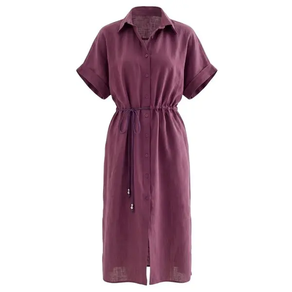 MONLICIA Solenne Cotton Midi Shirt Dress Plum