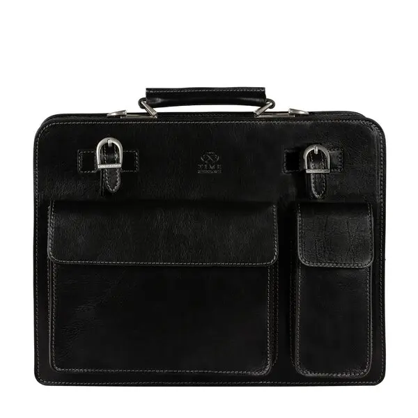 TIME RESISTANCE Leather Large Satchel Bag Briefcase The Prophet - Black