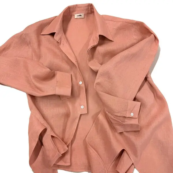 VANILLA&CHOCOLATE Linen Shirt Strawberry Macaron - Pink