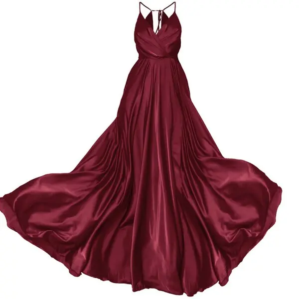ANGELIKA JOZEFCZYK Burgundy Satin Long Evening Dress Tied Back - Red