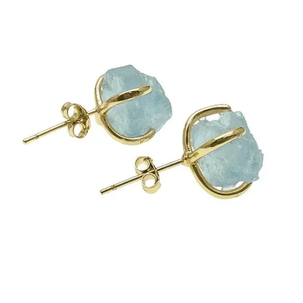 FARRA Unpolished Aquamarine Stone Stud Earrings - Blue