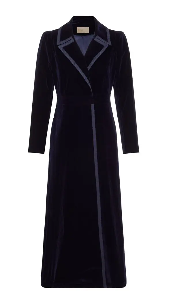 GUINEA Navy Velvet Dress Coat - Blue