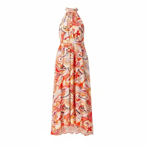 FRANCHETTI BOND Rosamunda Paisley Swirl Halterneck Dress - Red