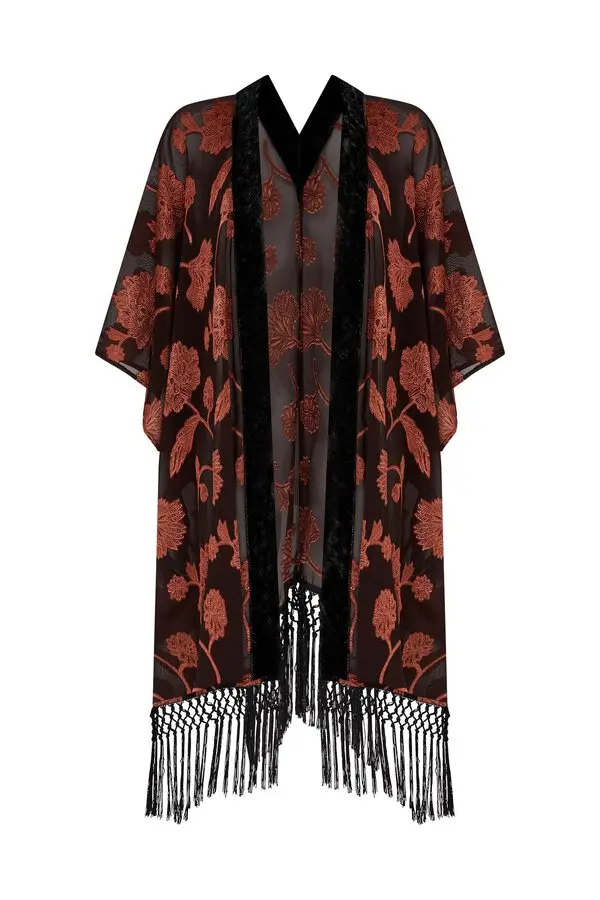 LITTLE LIES Venus Fringed Kimono - Black