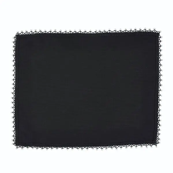 KM HOME COLLECTION Linen Placemats With Pearl Set Of 2 - Black