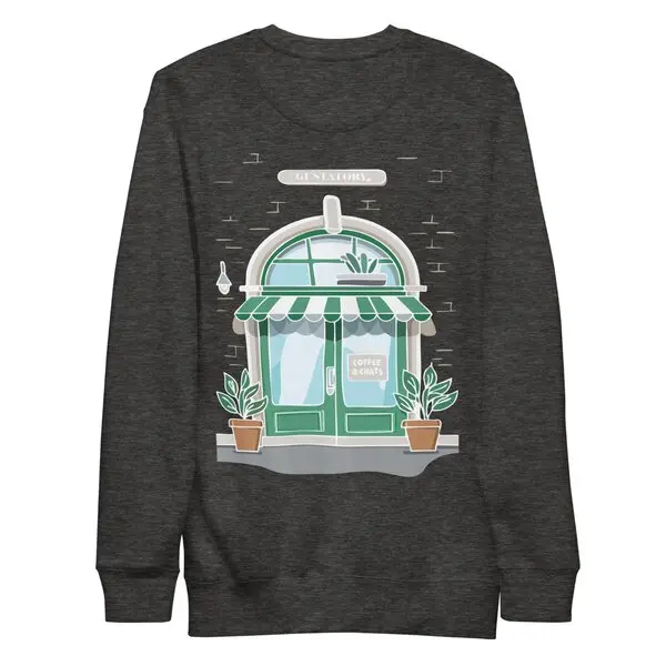 ANCHOR & CREW Black / Grey Charcoal Heather Gustatory Coffee & Chats Cotton Blend Embroidered Sweatshirt - Black/grey