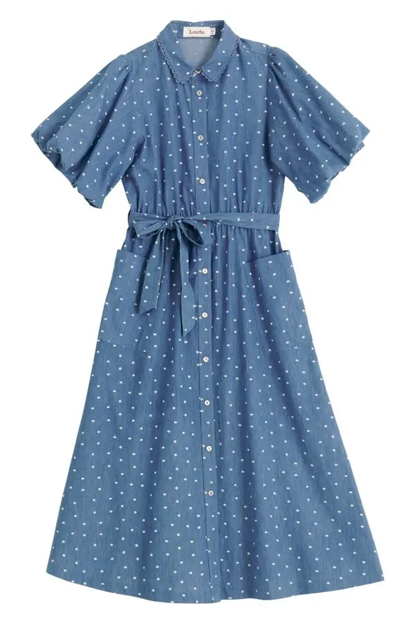 LOUCHE Lola Flower Dot Print Balloon Sleeve Shirtdress - Blue