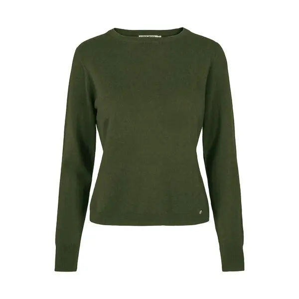 TIRILLM Sasha Basic Cashmere Pullover With Round Neck, Olive - Green