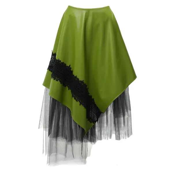 METAMORPHOZA Vegan Leather Skirt With Tulle - Green