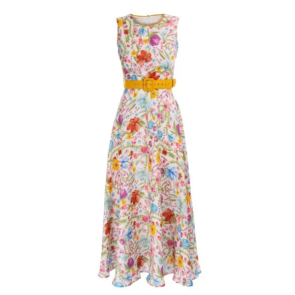 SOFIA TSERETELI Watercolour Garden Linen Dress - Yellow