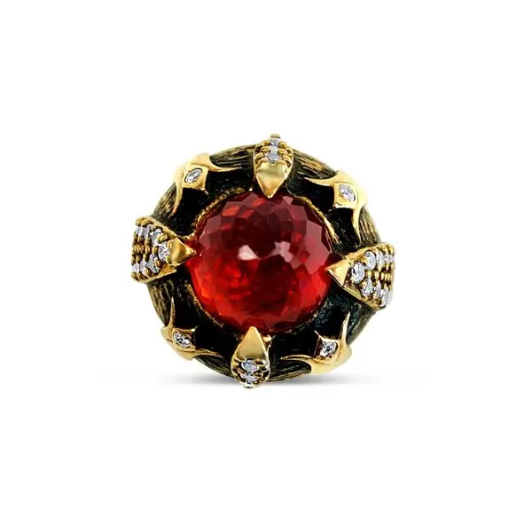 BELLUS DOMINA Sterling Silver Gold Plated Tulip Cocktail Ring - Red/gold/silver