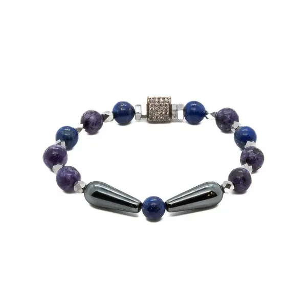 EBRU JEWELRY Blue / Silver Hematite Energy Stone Swarovski Crystal Beaded Bracelet Blue - Blue/silver