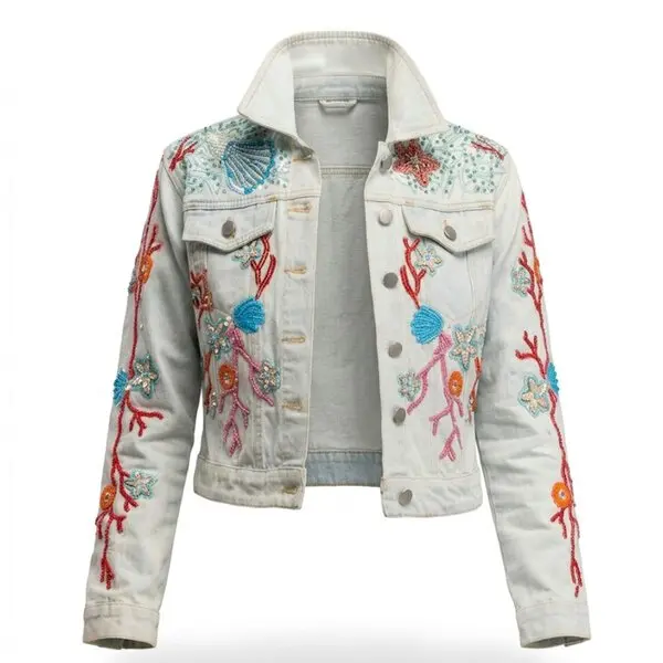 TANTRA SPAIN SL Denim Jacket With Embroidered Marine Design And Sequins - Blue