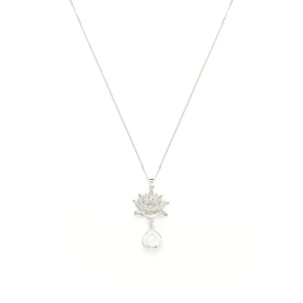 SEVEN SAINTS Goddess Lotus Necklace, Moonstone, White Rhodium Over Sterling - Silver