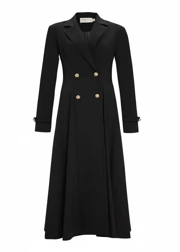 EXQUISE Coralie Dress Wrap Neck Midi Blazer Dress - Black
