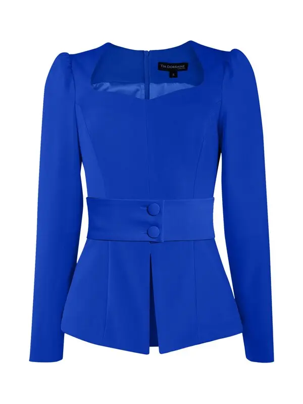 TIA DORRAINE Fitted Sweetheart Blouse, Azure