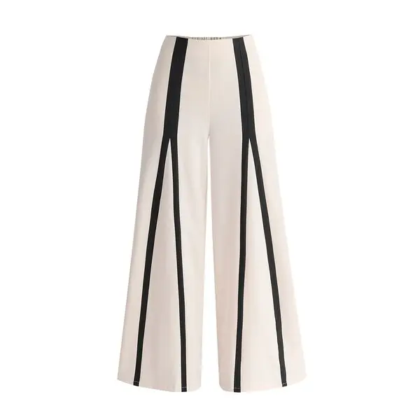 PAISIE Neutrals Contrast Detail Wide Leg Trousers In Beige And Black - Beige/black