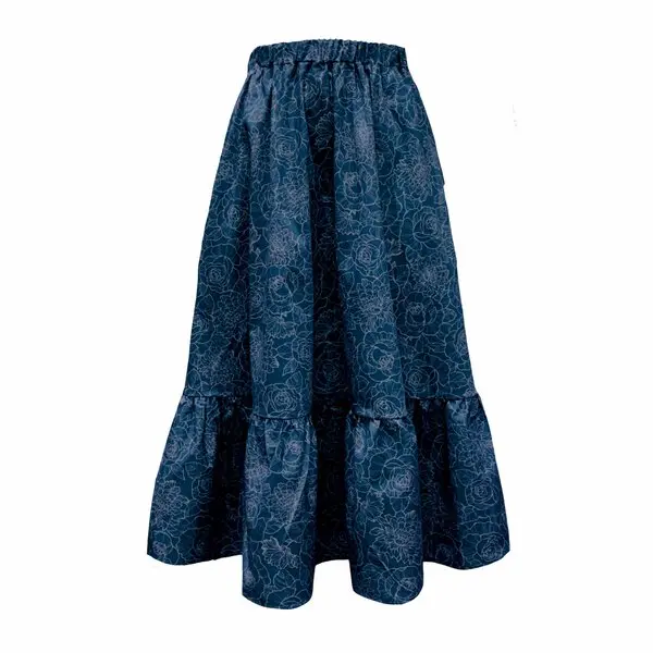 FROCK TALES Blue / White Boho Gathered Midi Skirt With Pockets In French Navy Print - Blue/white