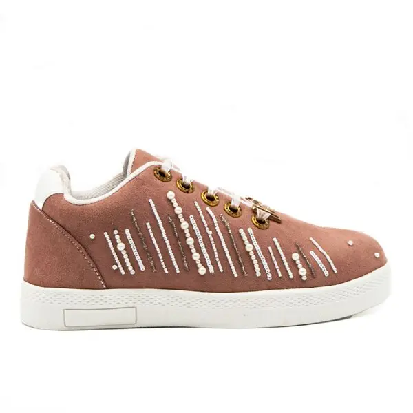 RETTROSE Soleil Luxury Dark Nude Satin Handmade Embellished Tennis Shoe - Brown