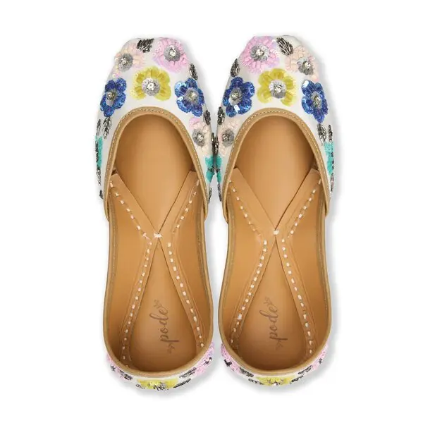 PODE Neutrals Pastel Petals Handmade Leather Flats - Black