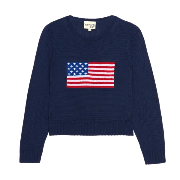 ELLSWORTH + IVEY Autumn Crewneck Sweater Navy American Flag - Blue