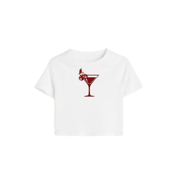 AURA & CO White / Red Martini Baby Tee - White/red