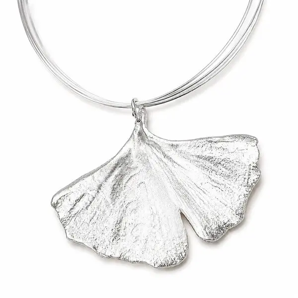 MOTHER NATURE JEWELRY Ginkgo Biloba Leaf Necklace, Handmade Pendant Statet Jewelry, Sterling - Silver