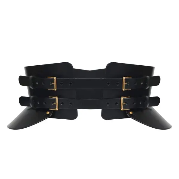 HAUTE CUIR Peplum Maia Leather Corset Belt - Black