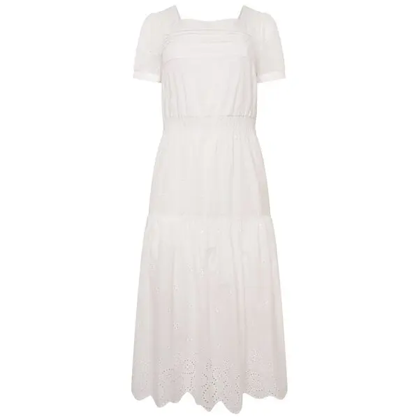 LATELIER LONDON Stella Cotton Broderie Midi Dress - White