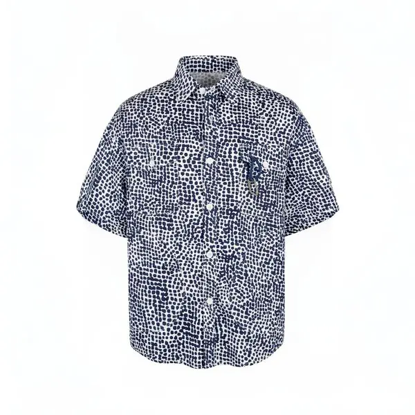 MODENAIRE Abstract Print Cotton Shirt Utility Accent Relaxed Fit - Blue