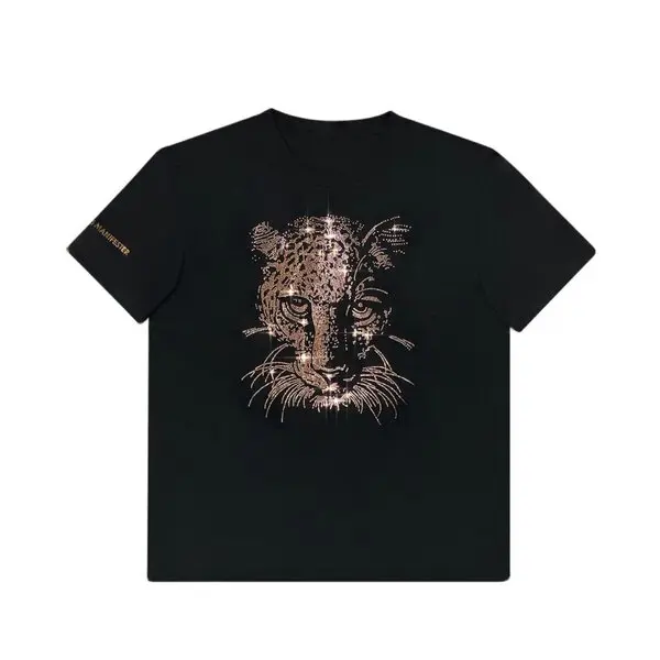 MIRACLES MANIFESTER Tiger Lucky Fengshui Rhinestoned T-shirt - Black