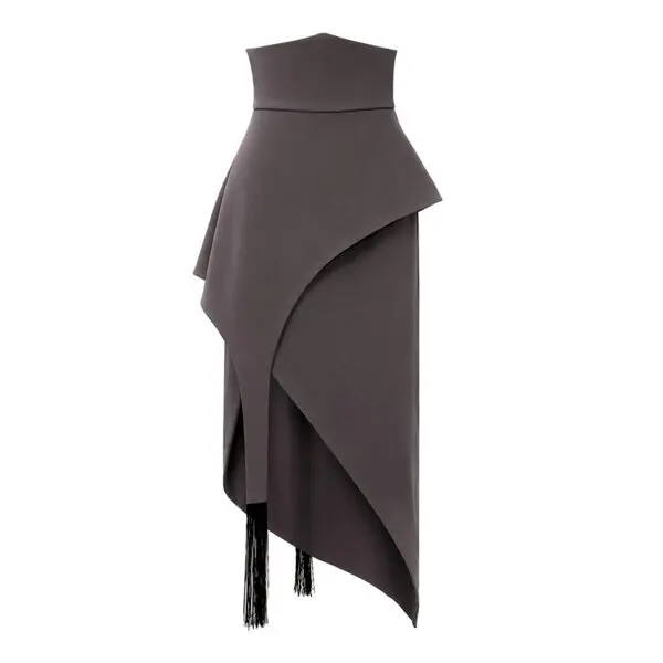 JULIA ALLERT Asymmetric Draped Fringe Skirt - Grey
